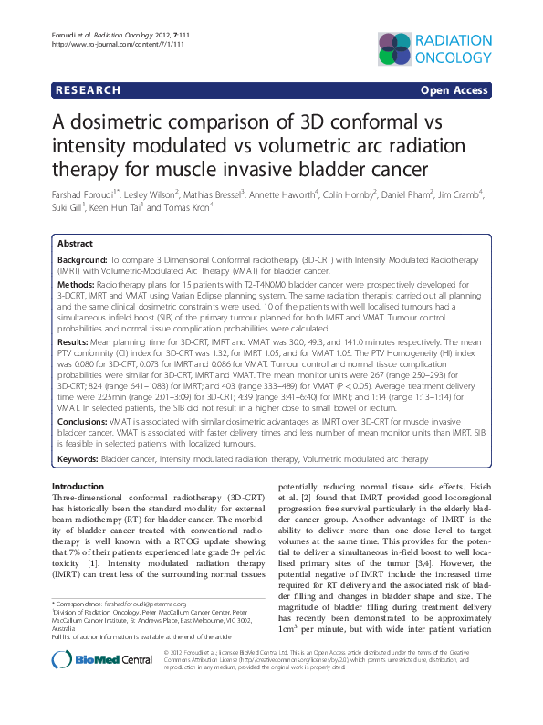 (PDF) A dosimetric comparison of 3D conformal vs intensity modulated vs volumetric arc radiation ...