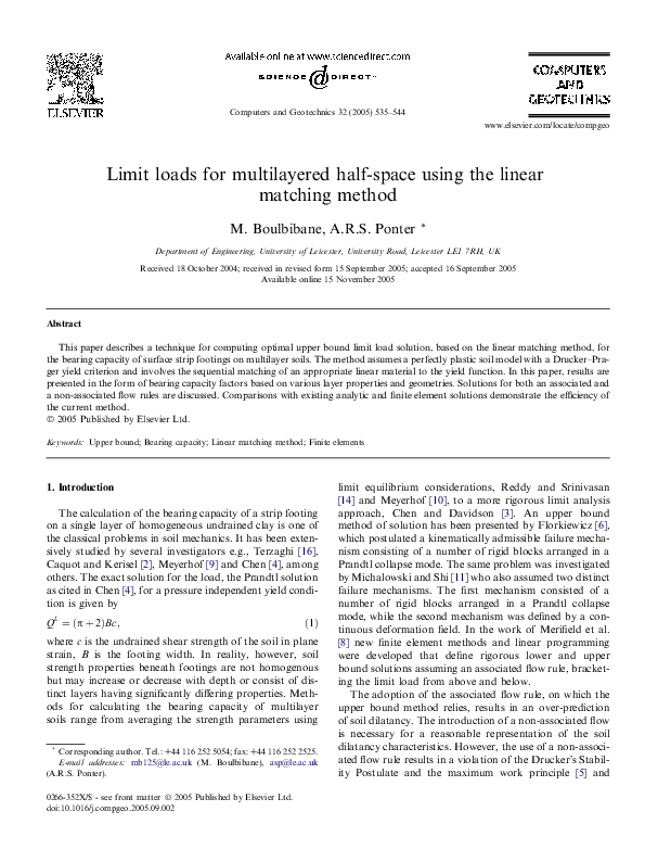 (PDF) Limit loads for multilayered half-space using the linear matching method
