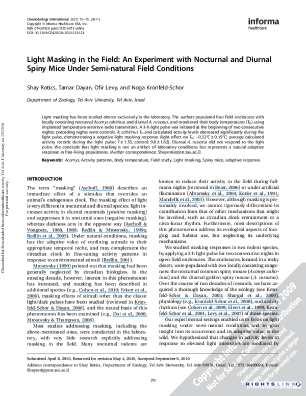 (PDF) Light Masking in the Field: An Experiment with Nocturnal and ...