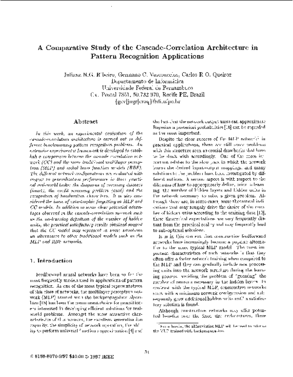 (PDF) A comparative study of the cascade-correlation architecture in pattern recognition ...