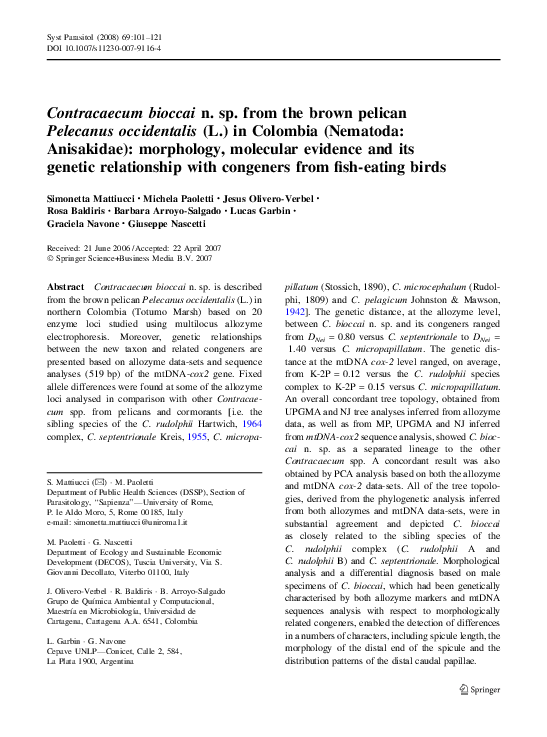 (PDF) Contracaecum bioccai n. sp. from the brown pelican Pelecanus ...