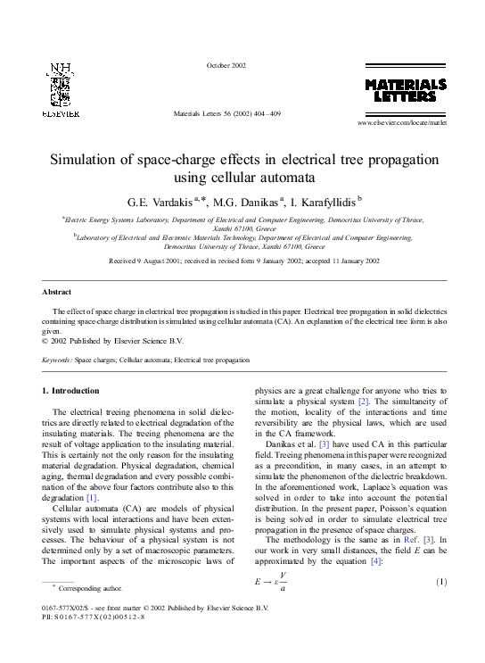 (PDF) Simulation of space-charge effects in electrical tree propagation using cellular automata