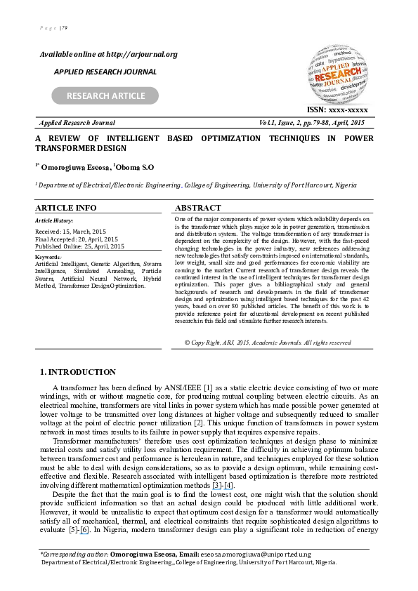 Pdf A Review Of Intelligent Based Optimization Techniques In Power