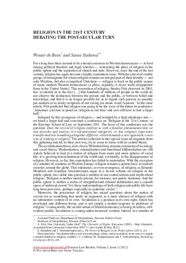 (PDF) Religion in the 21st Century Debating the Post-Secular Turn