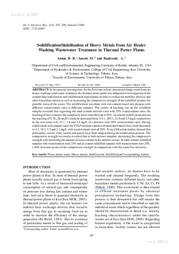 (PDF) Solidification/stabilization of heavy metals from air heater ...