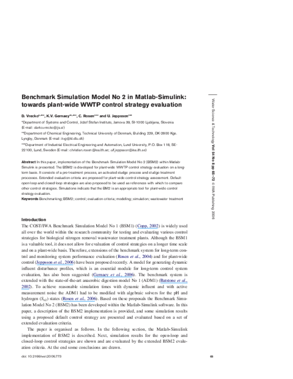 Pdf Benchmark Simulation Model No 2 In Matlab Simulink Towards Plant