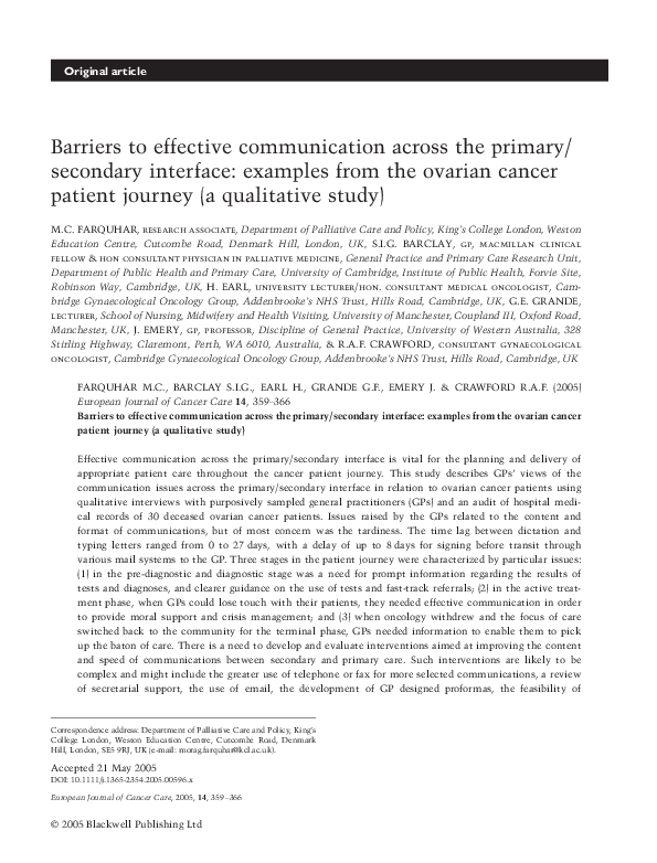 (PDF) Barriers to effective communication across the primary/secondary ...