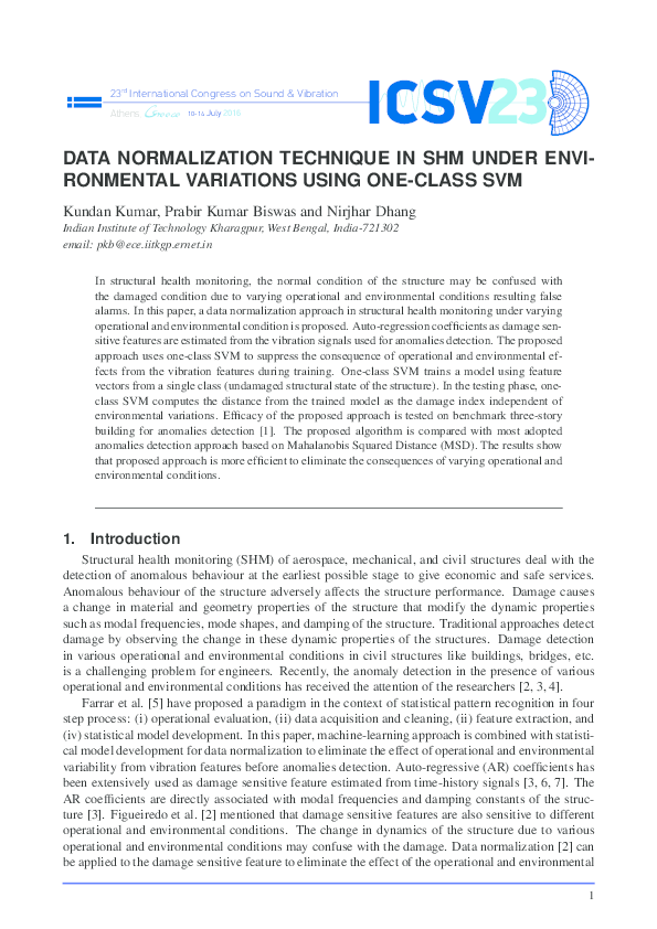 (PDF) Data Normalization Technique in SHM under Environmental Variations using One-Class SVM