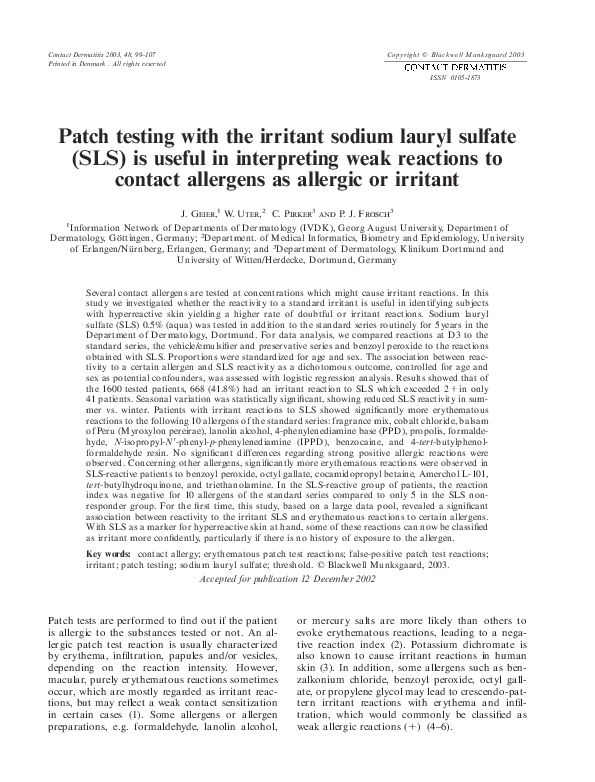 (PDF) Patch testing with the irritant sodium lauryl sulfate (SLS) is ...