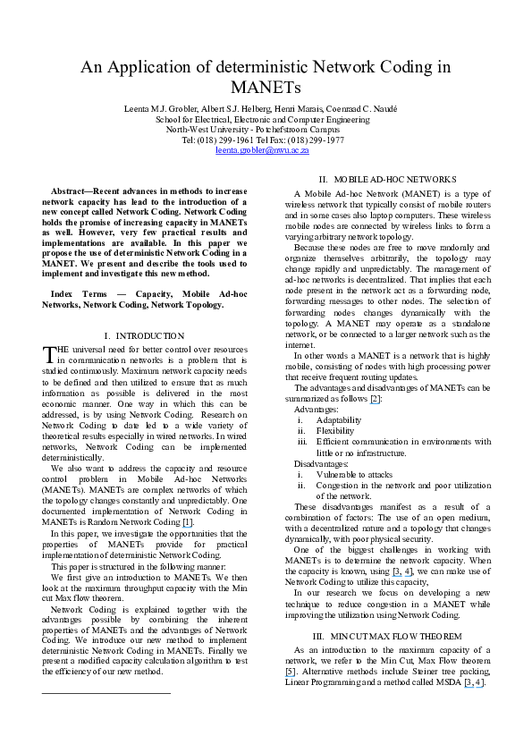 Pdf An Application Of Deterministic Network Coding In Manets 3438