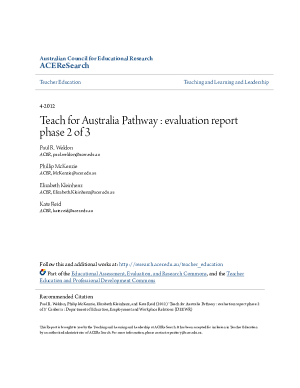 (PDF) Teach for Australia Pathway: Evaluation Report Phase 2 of 3 ...