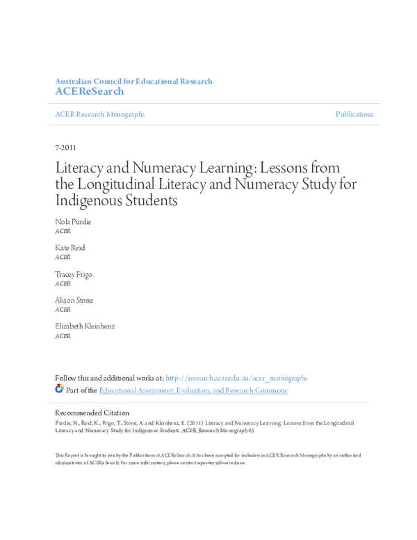 (PDF) Literacy and Numeracy Learning: Lessons from the Longitudinal ...