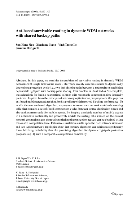 (PDF) Ant-based survivable routing in dynamic WDM networks with shared backup paths