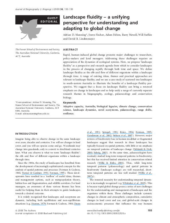(PDF) Landscape fluidity - a unifying perspective for understanding and ...
