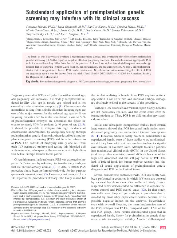 (PDF) Substandard application of preimplantation genetic screening may ...