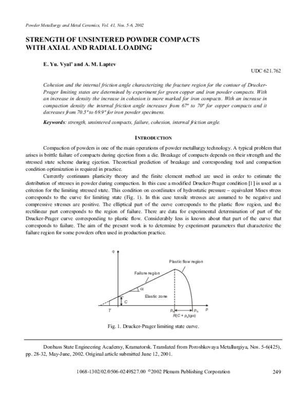 (PDF) Strength of Unsintered Powder Compacts with Axial and Radial Loading