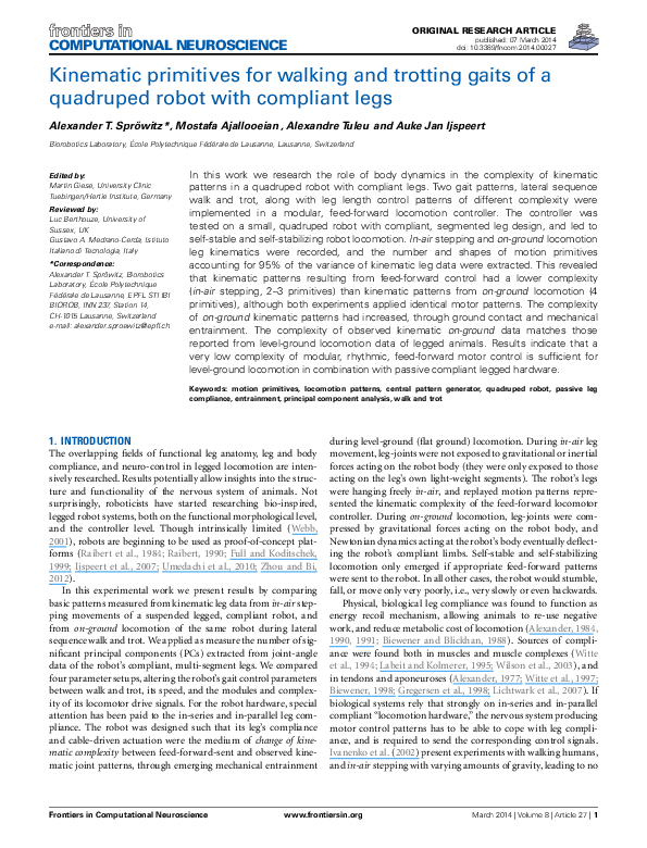 (PDF) Kinematic primitives for walking and trotting gaits of a quadruped robot with compliant legs