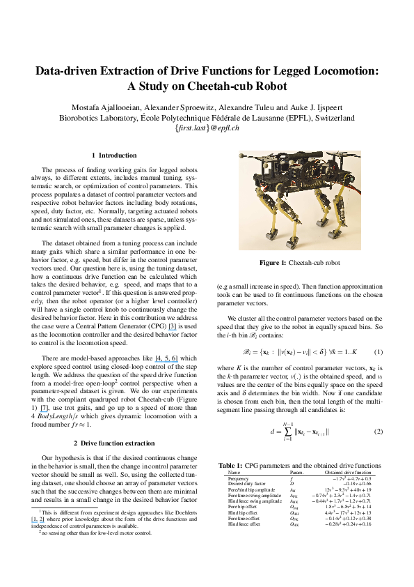 Pdf Data Driven Extraction Of Drive Functions For Legged Locomotion