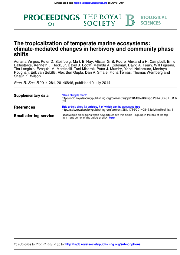 (PDF) The tropicalization of temperate marine ecosystems: climate ...