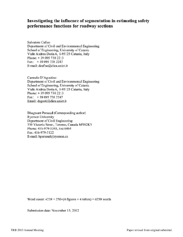 (PDF) Investigating the influence of segmentation in estimating safety performance functions for ...