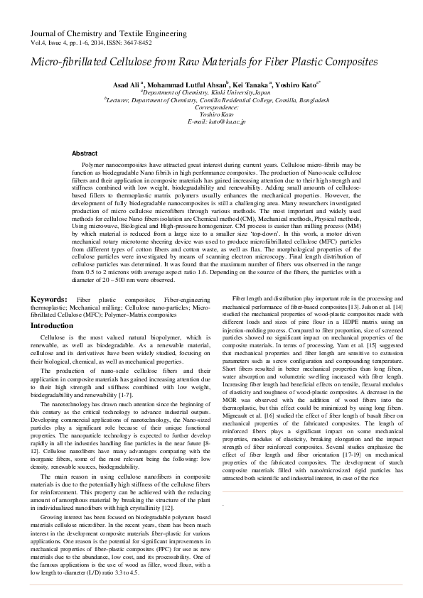 (PDF) Micro-fibrillated Cellulose from Raw Materials for Fiber Plastic ...