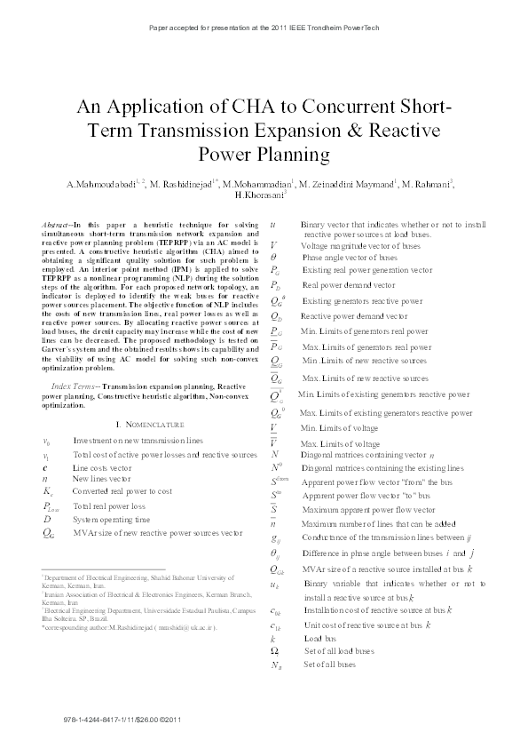 (PDF) Heuristic Approach to Transmission Expansion Planning