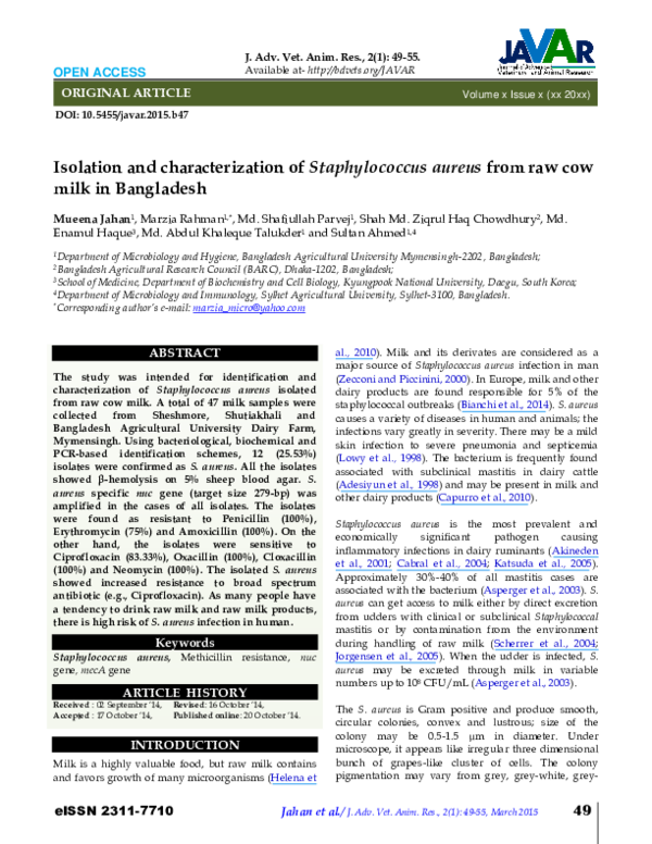 (PDF) Isolation and characterization of Staphylococcus aureus from ...