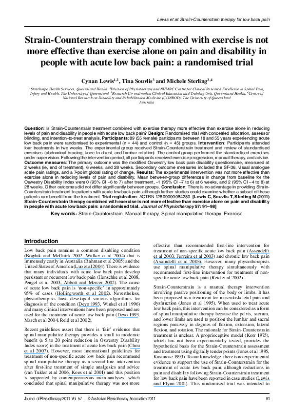 (PDF) Strain-Counterstrain therapy combined with exercise is not more ...