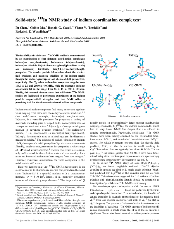 (PDF) Solid-state 115In NMR study of indium coordination complexes