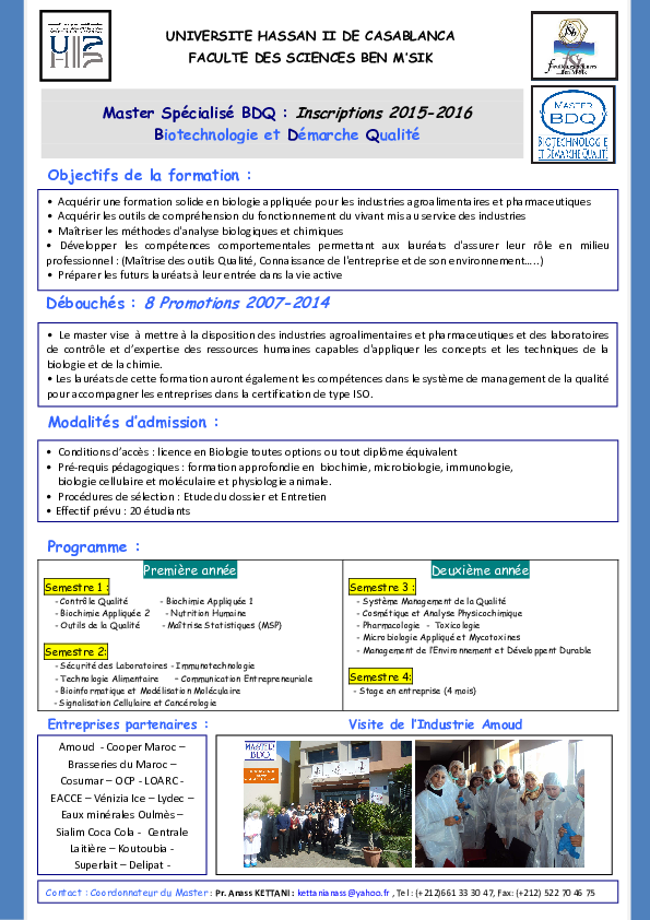 master contrôle qualité dans les industries pharmaceutique alimentaire ...