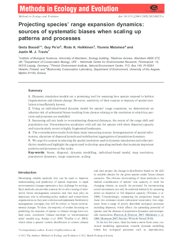 (PDF) Projecting species’ range expansion dynamics: sources of ...