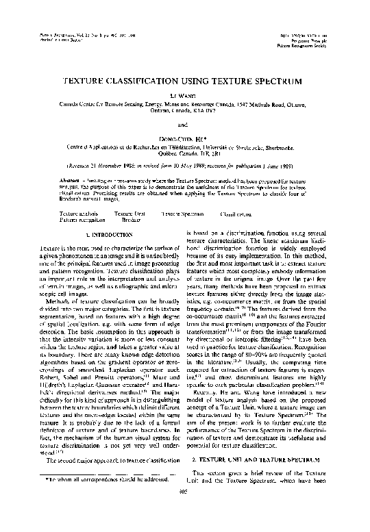Pdf Texture Classification Using Texture Spectrum Dong Chen He