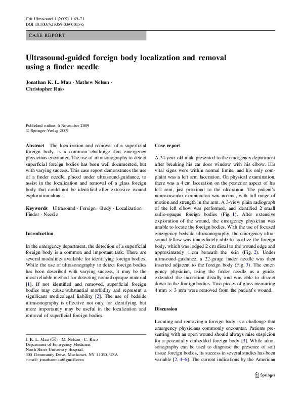 (PDF) Ultrasound-guided foreign body localization and removal using a ...