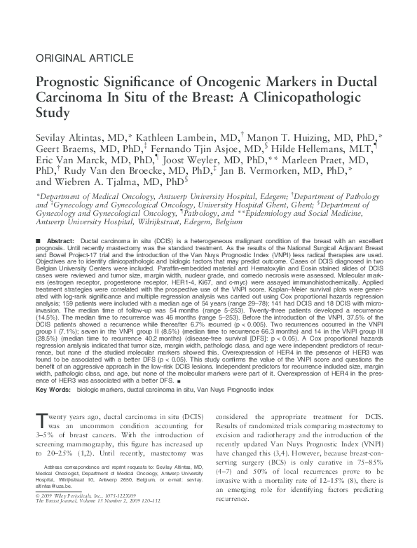 (PDF) Prognostic Significance of Oncogenic Markers in Ductal Carcinoma ...