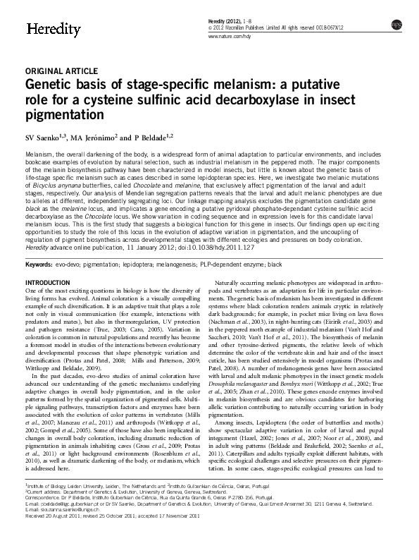 (PDF) Genetic basis of stage-specific melanism: a putative role for a ...