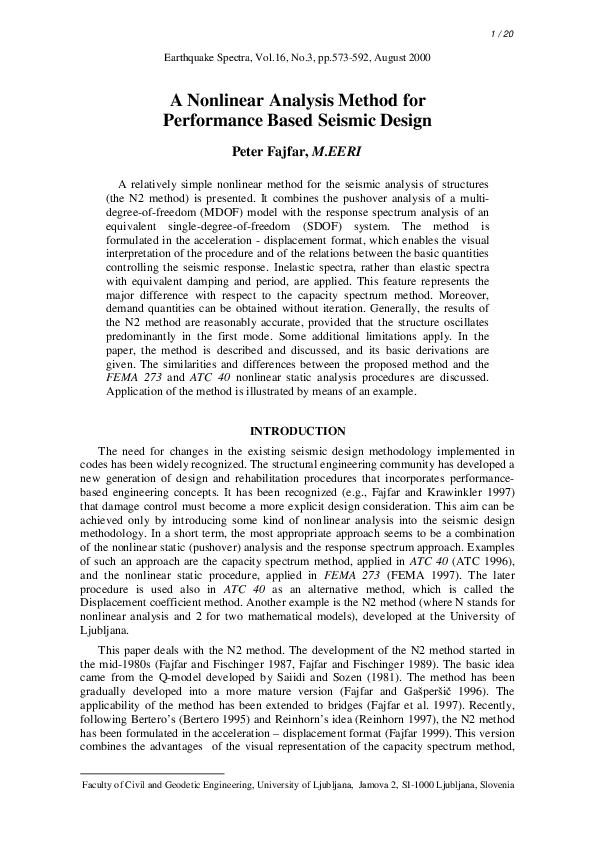 (PDF) A Nonlinear Analysis Method for Performance Based Seismic Design