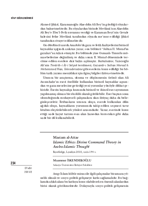 (PDF) Mariam al-Attar, Islamic Ethics: Divine Command Theory in Arabo ...