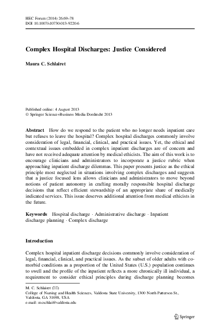 (PDF) Complex hospital discharges: justice considered