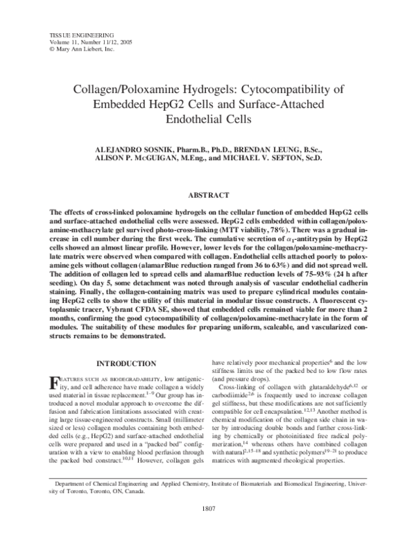 (PDF) Collagen/poloxamine hydrogels: cytocompatibility of embedded ...