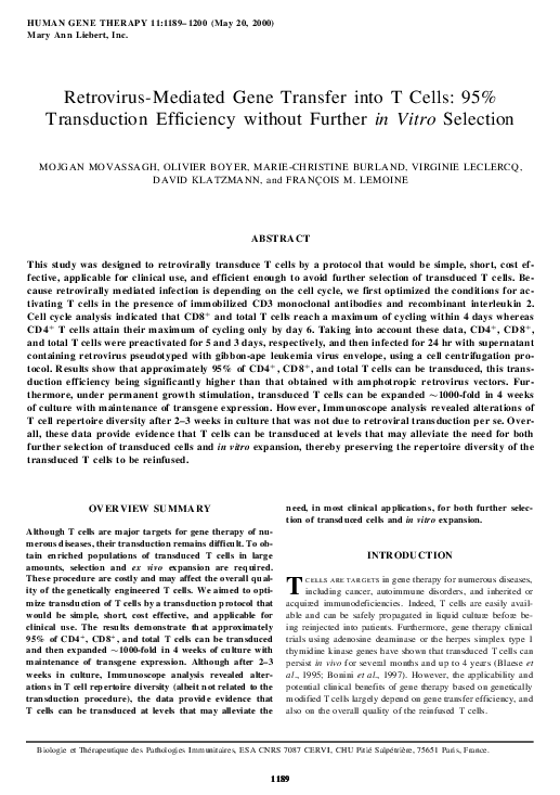 (PDF) Use of retroviral-mediated gene transfer to deliver and test ...