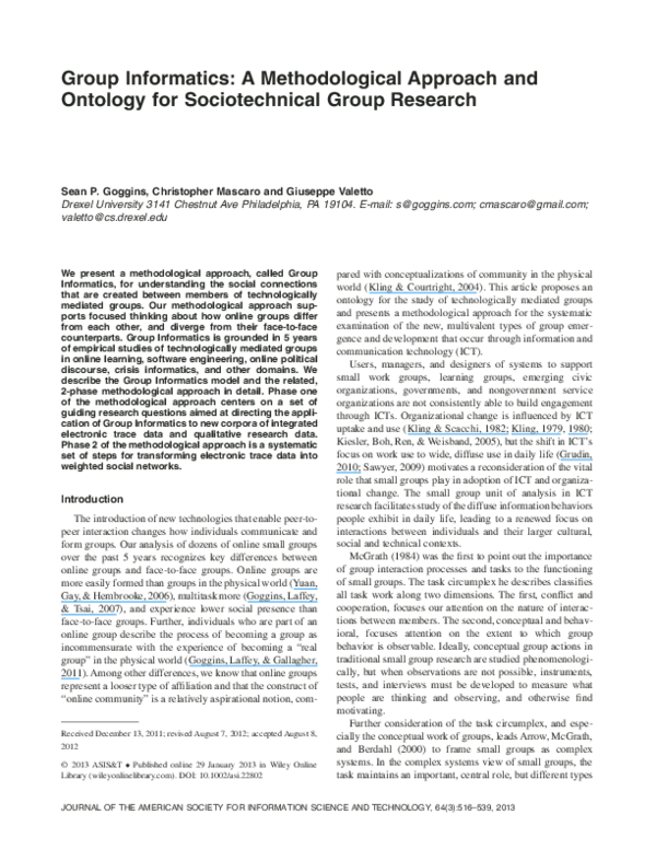 (PDF) Group Informatics: A Methodological Approach and Ontology for ...