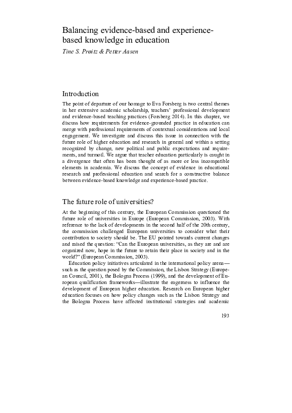 (PDF) Balancing evidence-based and experience- based knowledge in education