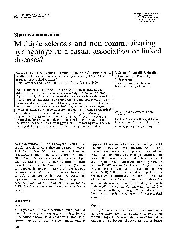 (PDF) Multiple sclerosis and non-communicating syringomyelia: a casual ...