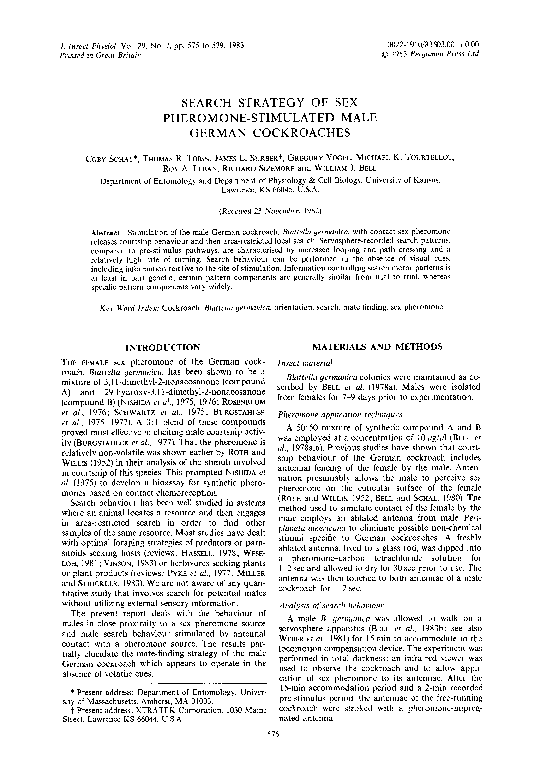 (PDF) Search strategy of sex pheromone-stimulated male German cockroaches