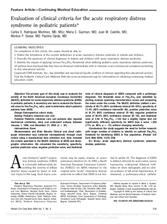 (PDF) Evaluation of clinical criteria for the acute respiratory ...