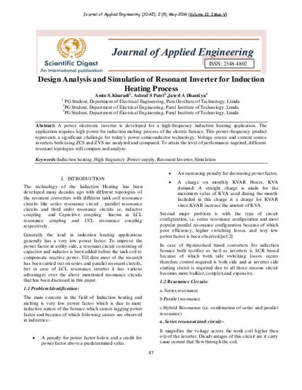 Pdf Design Analysis And Simulation Of Resonant Inverter For Induction