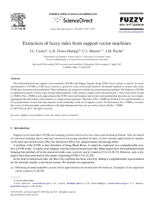 (PDF) Extraction of fuzzy rules from support vector machines