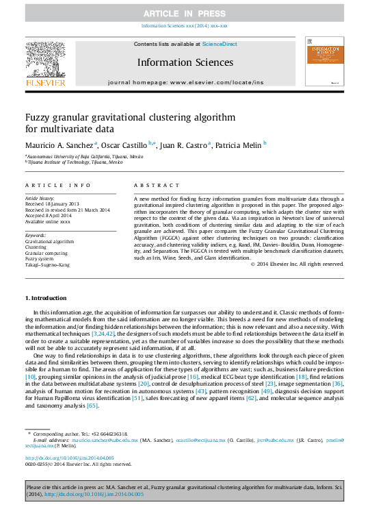 (PDF) Fuzzy granular gravitational clustering algorithm for multivariate data