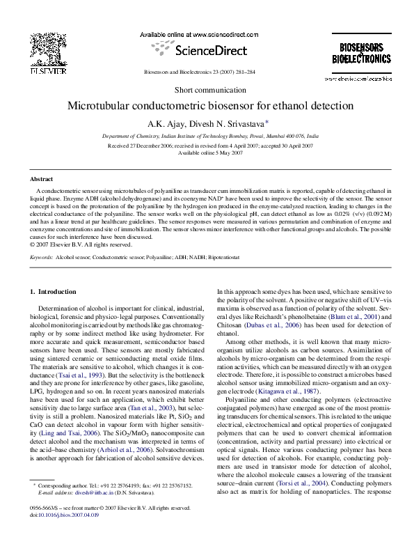 (PDF) Microtubular conductometric biosensor for ethanol detection