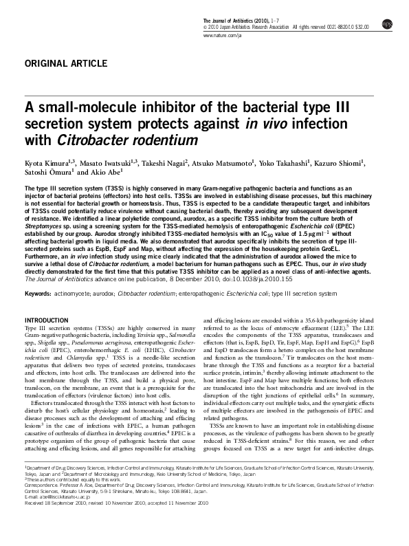 (PDF) A small-molecule inhibitor of the bacterial type III secretion ...